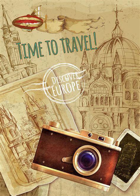 Discover Europe Vintage Retro Travel Poster Mixed Media By Design