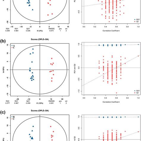 opls da score plots and opls da permutation test of serum metabolic