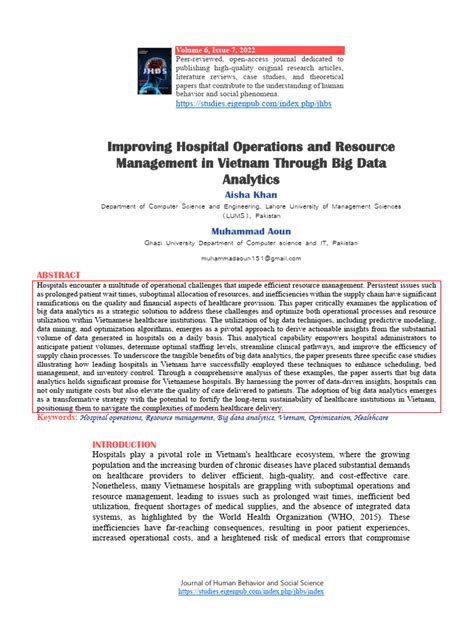 Improving Hospital Operations And Resource Management In Vietnam Through Big Data Analytics