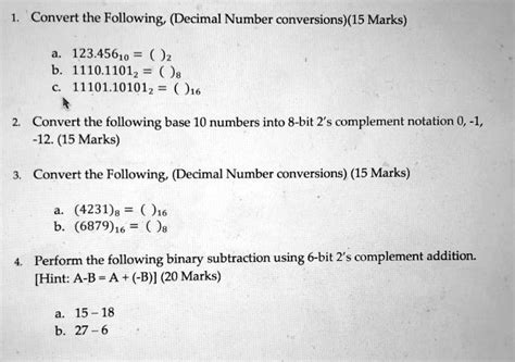 Convert Decimal Numbers To 8 Bit Twos Complement