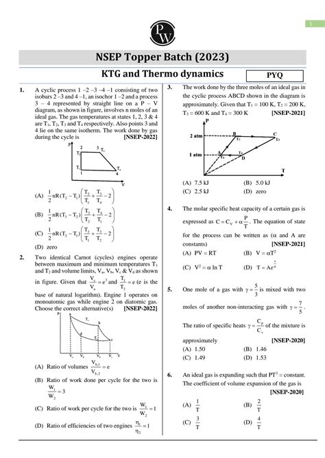 solution kinetic theory of gases and thermodynamics practice sheet pyq