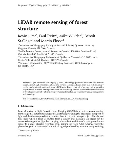 Pdf Lidar Remote Sensing Of Forest Structure
