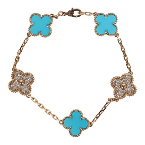 Van Cleef And Arpels Vintage Alhambra Diamond And Turquoise Bracelet