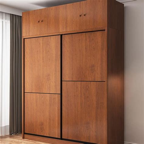 Brown Manufactured Wood Wardrobe Traditional Cabinet With Sliding Doors Wood Wardrobe