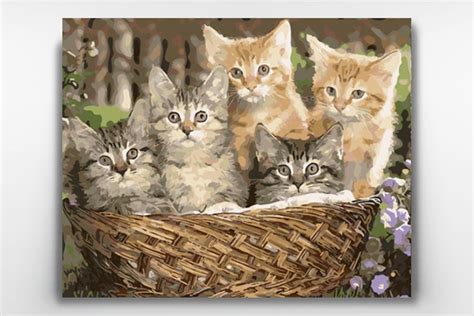 Diy명화그리기 Diy 쉬운 명화그리기 유화세트 A 080 바구니속 다섯고양이 중형 40x50 오늘의집 쇼핑