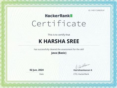 Excited To Share My Hackerrank Certification In Java Harsha Sree