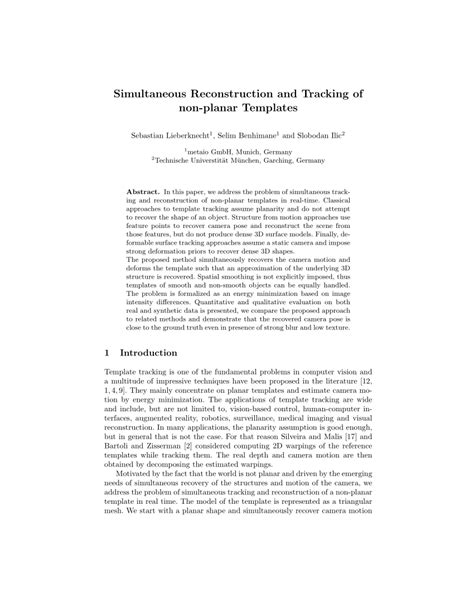 pdf simultaneous reconstruction and tracking of non planar templates