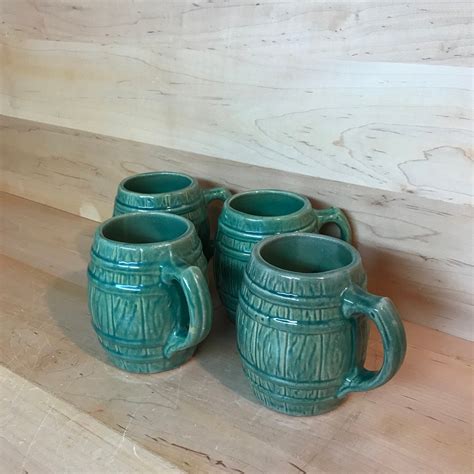 Vintage Mccoy Beer Barrel Mugs Early Stoneware Tankards Etsy