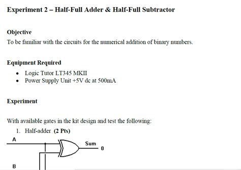 Experiment 2 Half Full Adder And Half Full Subtractor