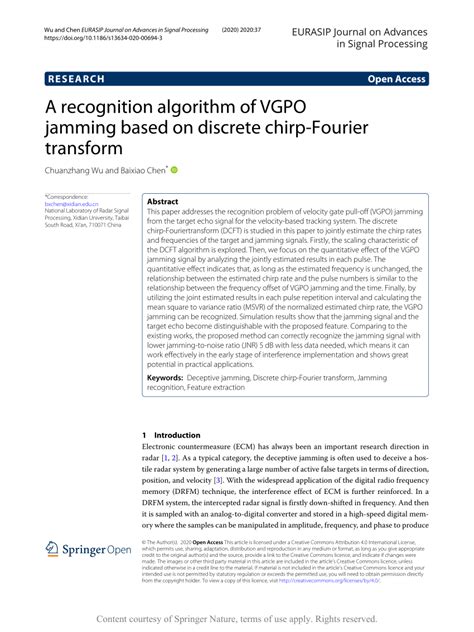 Pdf A Recognition Algorithm Of Vgpo Jamming Based On Discrete Chirp Fourier Transform