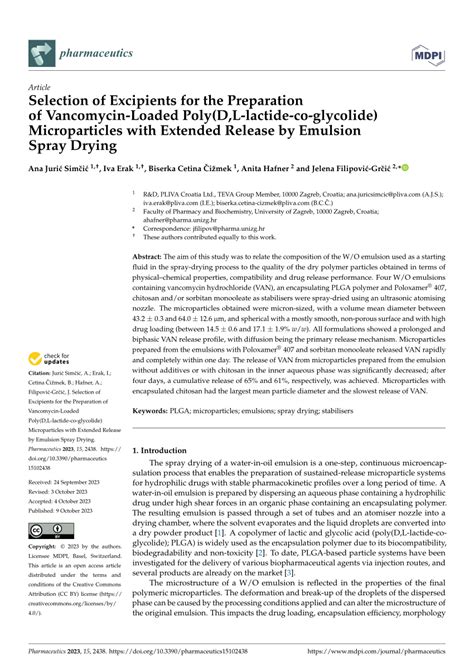 Pdf Selection Of Excipients For The Preparation Of Vancomycin Loaded Polydl Lactide Co