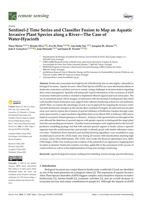Pdf Sentinel 2 Time Series And Classifier Fusion To Map An Aquatic Invasive Plant Species