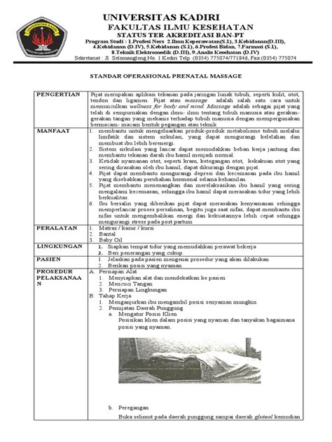 Sop Prenatal Massage Pdf