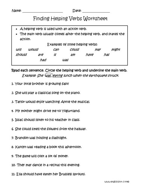 Finding Helping Verbs Worksheet Pdf Pdf Worksheets Library