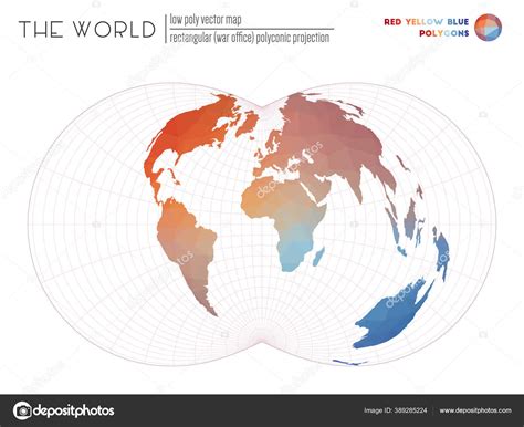 Low Poly Design Of The World Rectangular War Office Polyconic Projection Of The World Red Yellow