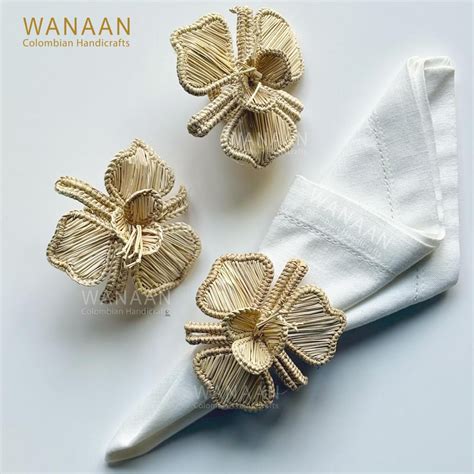 Orchid Iraca Straw Napkin Ring Colombian Artisan Table Décor Tropical