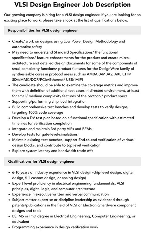 VLSI Design Engineer Job Description Velvet Jobs