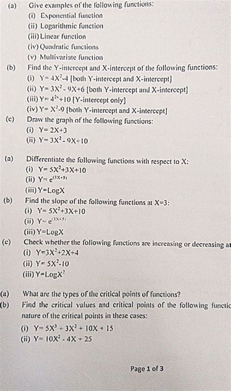 A Give Examples Of The Following Functions I StudyX