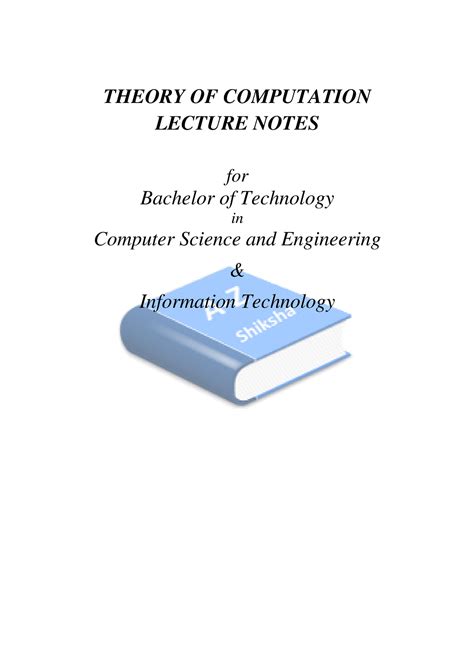 Theory OF Computation Notes For Cse Year THEORY OF COMPUTATION LECTURE NOTES For Bachelor Of