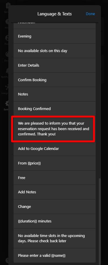 Custom Success Message For Appointment Booking General Questions