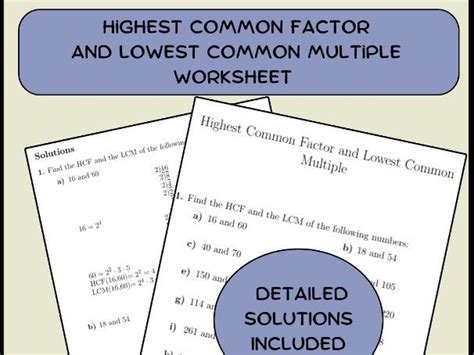 Highest Common Factor And Lowest Common Multiple Worksheet With Solutions Teaching Resources