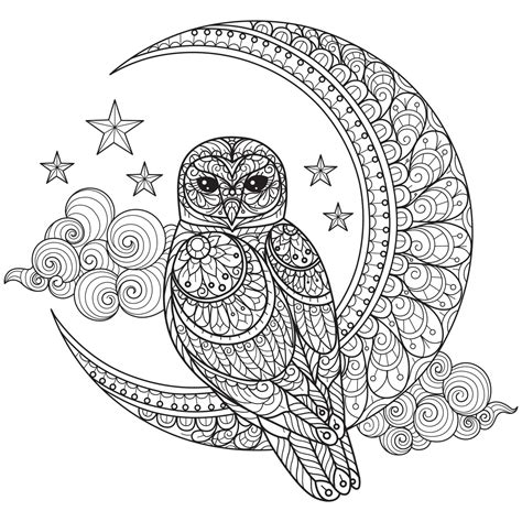 Owl With Moon Mandala Coloring Page Download Print Or Color Online For Free