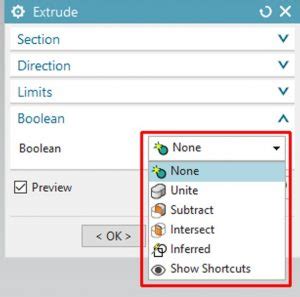 Boolean Operations In Extrude In NX Cad Tips