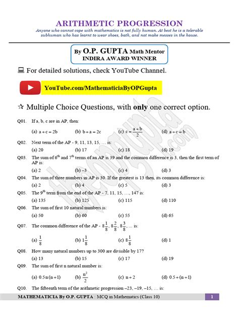 5 Arithmetic Progression Pdf Elementary Mathematics Arithmetic