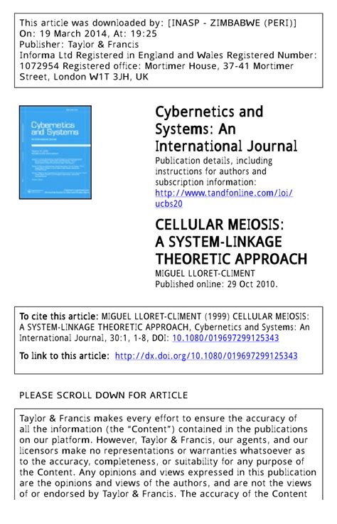 Pdf Cellular Meiosis A System Linkage Theoretic Approach