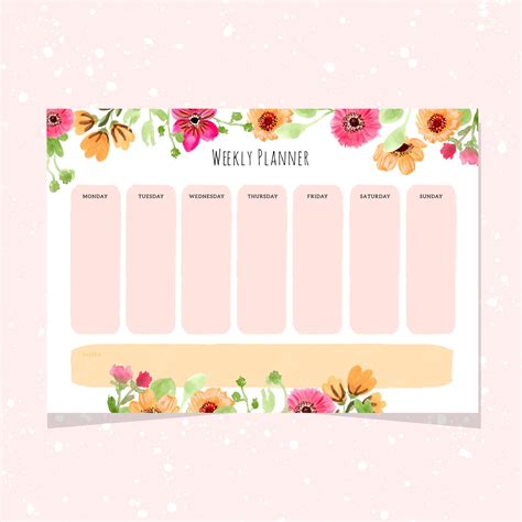 Planificador Semanal Con Marco De Flores Acuarela Vector Premium