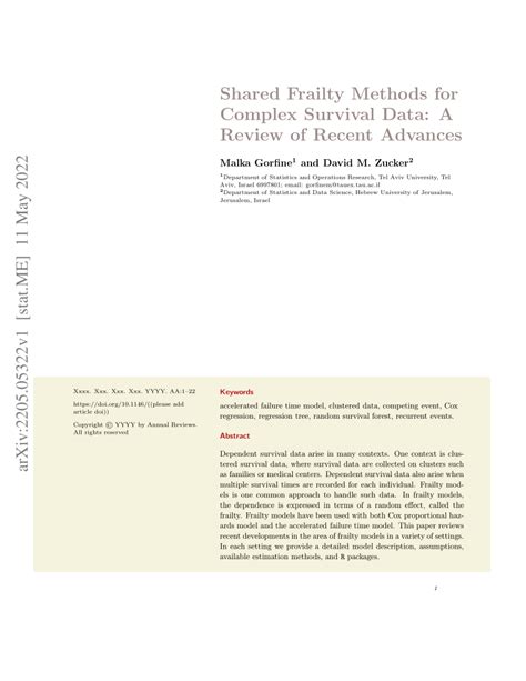 Pdf Shared Frailty Methods For Complex Survival Data A Review Of Recent Advances