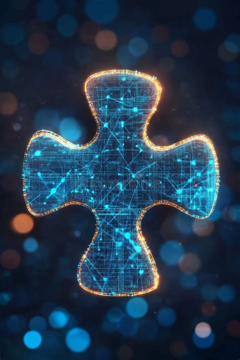 Digital Puzzle Piece On Blue Technology Background Problem Solving Concept Abstract