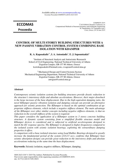 Pdf Control Of Multi Storey Building Structures With A New Passive Vibration Control System
