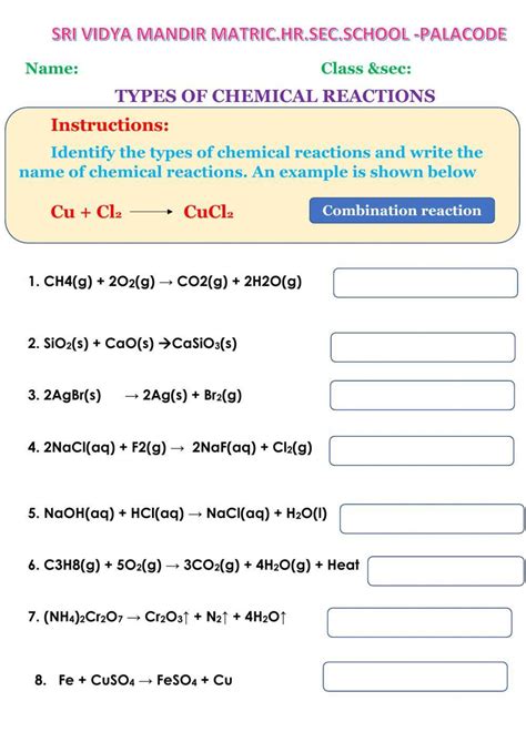 Solved Worksheet Writing And Balancing Chemical Reactions