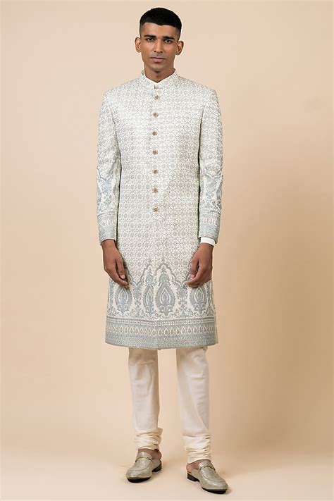 Buy Tasva Light Blue Polyester Blend Embroidered Sherwani Set At Perniaspopupshopmen 2025