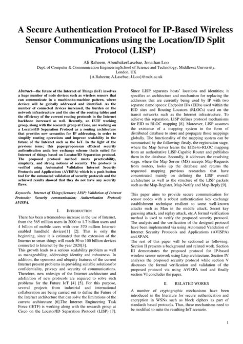 Pdf A Secure Authentication Protocol For Ip Based Wireless Sensor
