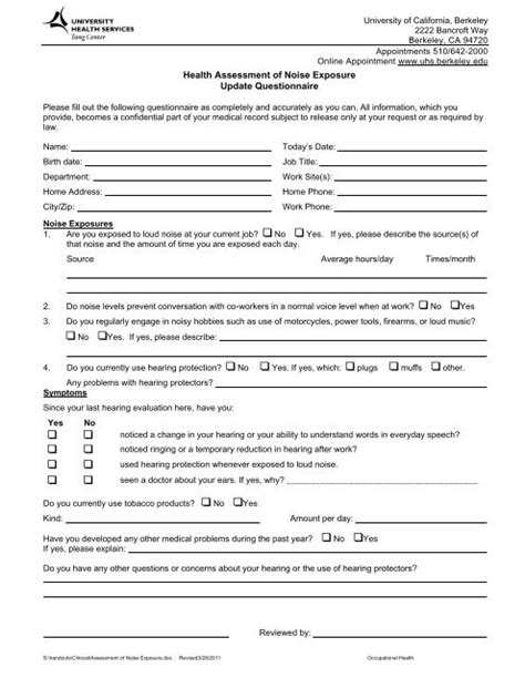 Assessment Of Noise Exposure Pdf University Health Services