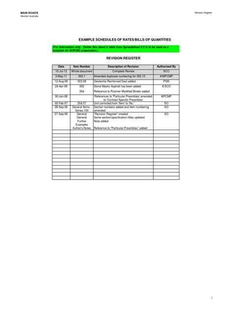 Smm Example Schedule Of Rates Bill Of Quantities 10july2012u