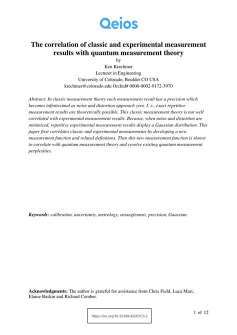 Pdf The Correlation Of Classic And Experimental Measurement Results