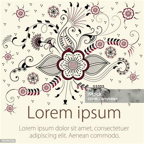 멘디 장식의 벡터 그림입니다 전통적인 인도 스타일 헤나 문신 스티커 멘디와 요가 디자인 장식 꽃 요소 카드과 인쇄 꽃 벡터 일러스트 레이 션을 추상화 합니다 0명에 대한