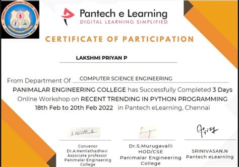Lakshmi Priyan P On Linkedin Curious😃 To Share That I Have Successfully Completed 3 Days Online