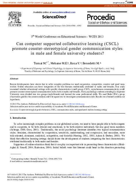 Pdf Can Computer Supported Collaborative Learning Cscl Promote Counter Stereotypical Gender