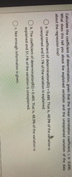 Solved Calculate The Coefficient Of Determination Given Chegg