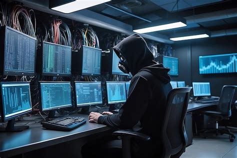 Premium Ai Image Masked Hacker Is Using Computer For Organizing