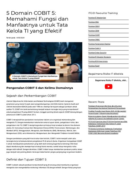 5 Domain Cobit 5 Memahami Fungsi Dan Manfaatnya Untuk Tata Kelola Ti Yang Efektif Itgid It