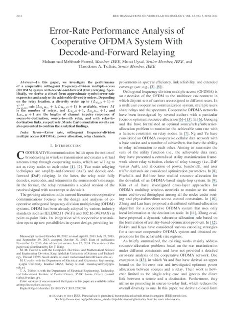 Pdf Error Rate Performance Analysis Of Cooperative Ofdma System With