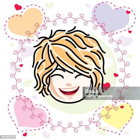 백색 인종 종류 여자 얼굴 긍정적인 감정을 벡터 인간의 머리 그림 표현입니다 세련 된 머리와 아름 다운 금발 아이입니다 감정에 대한 스톡 벡터 아트 및 기타 이미지 Istock