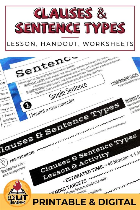 Grammar Clauses And Types Of Sentences Lesson Handout And Worksheets