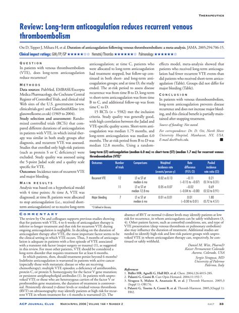 Pdf Review Long Term Anticoagulation Reduces Recurrent Venous Thromboembolism