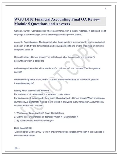 Wgu D102 Financial Accounting Final Oa Review Module 5 Questions And Answers Wgu D102